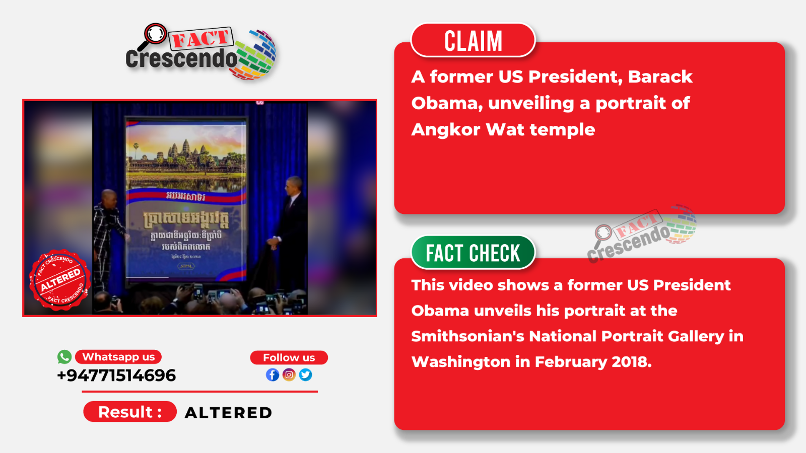 Did a former US President, Barack Obama, unveil a portrait photo of the ...